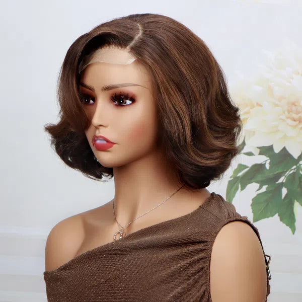 Mix Color Ombre Brown Wavy Glueless Bob Wig Invisible 5x5 Lace Closure ...