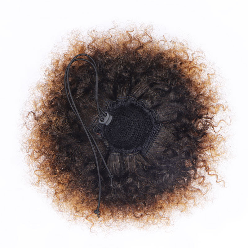 T2/30 Ombre Brown Jerry Curly Hair Puff Drawstring Ponytail Real Human ...