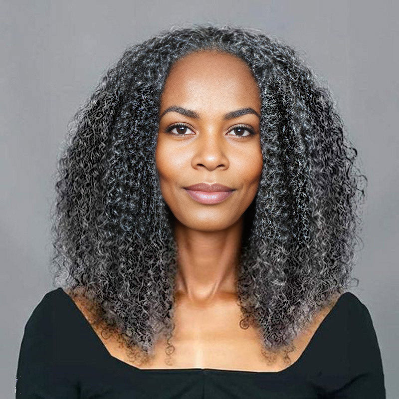 3 in 1 Half Wig Salt and Pepper Afro Curly Human Hair Wigs – Soul Lady