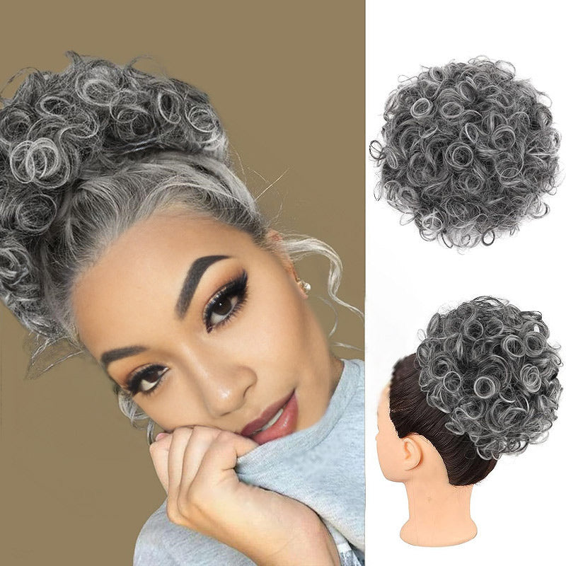 Soul lady Salt and Pepper Curly Messy Bun Drawstring Ponytail Clips in ...