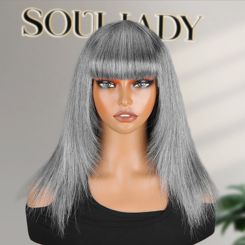 Beginner-Friendly Salt & Pepper Human Hair Straight Glueless Layered ...