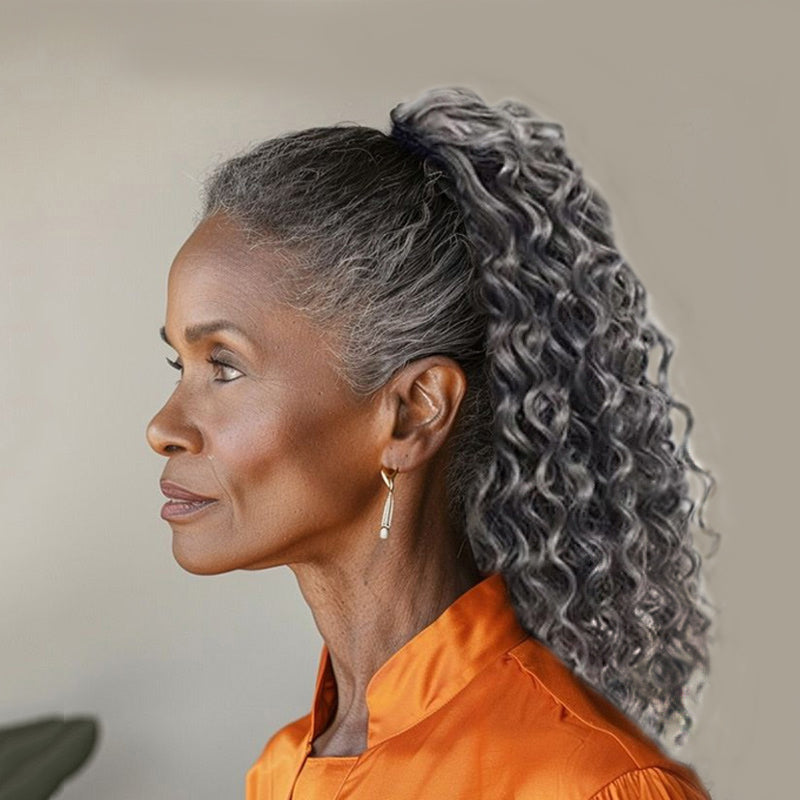 Silver Gray Deep Wave Drawstring Ponytail Salt and Pepper Human Hair Extensions – Soul Lady