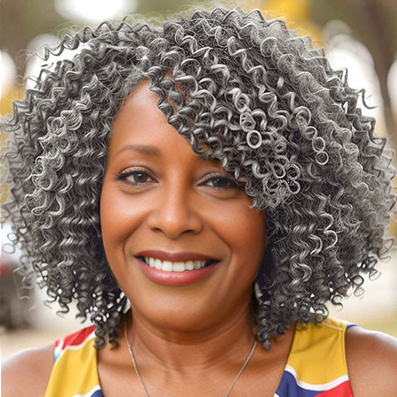 Silver Gray Curly Human Hair Clip In Hair Extensions Summer Hair Silver ...