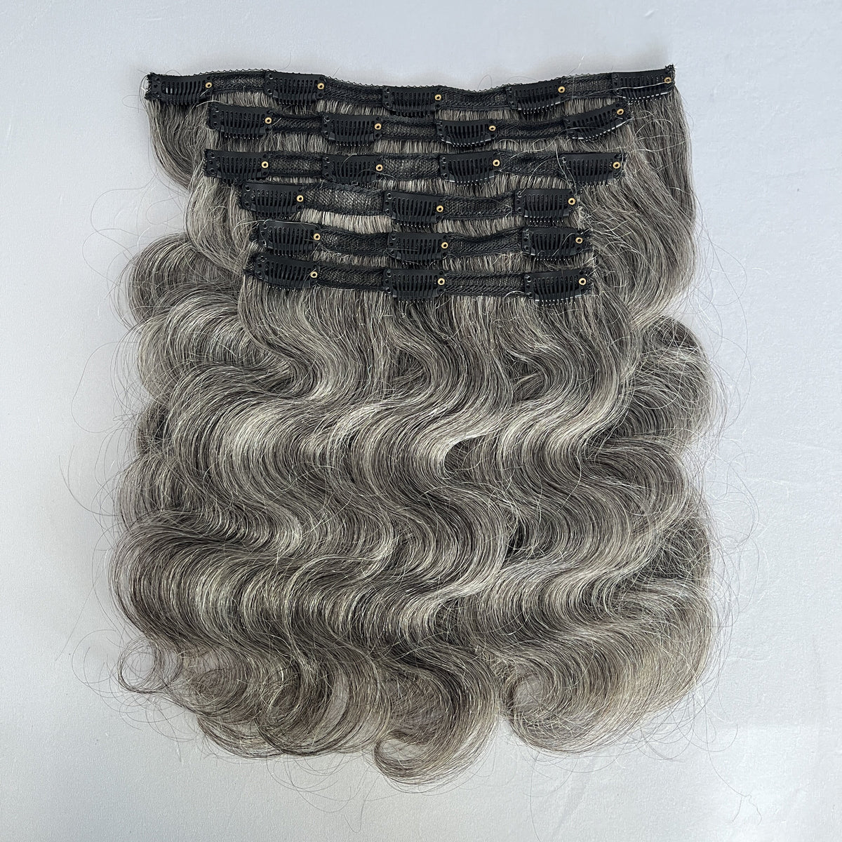 Silver Gray Human Hair Body Wave Clip In Hair Extensions Salt And ...