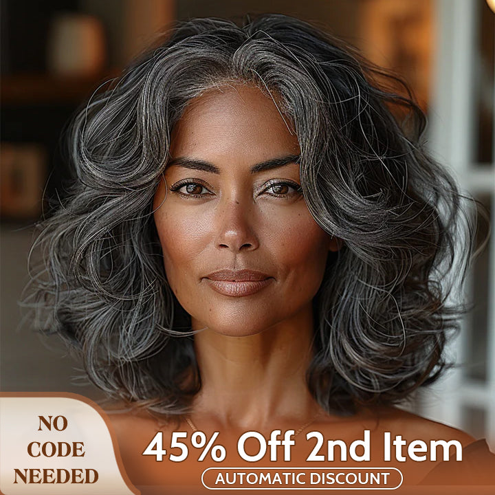 Grey Body Wave Medium Length Human Hair Wigs Salt and Pepper 4x4 HD ...