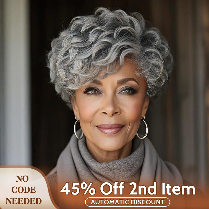Short Gray Wigs Salt and Pepper Pixie Wigs Natural Wave Glueless Human ...