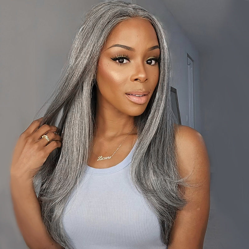 Silver Straight Human Hair Wigs 13x4.5 HD Lace Front Wig Salt and ...