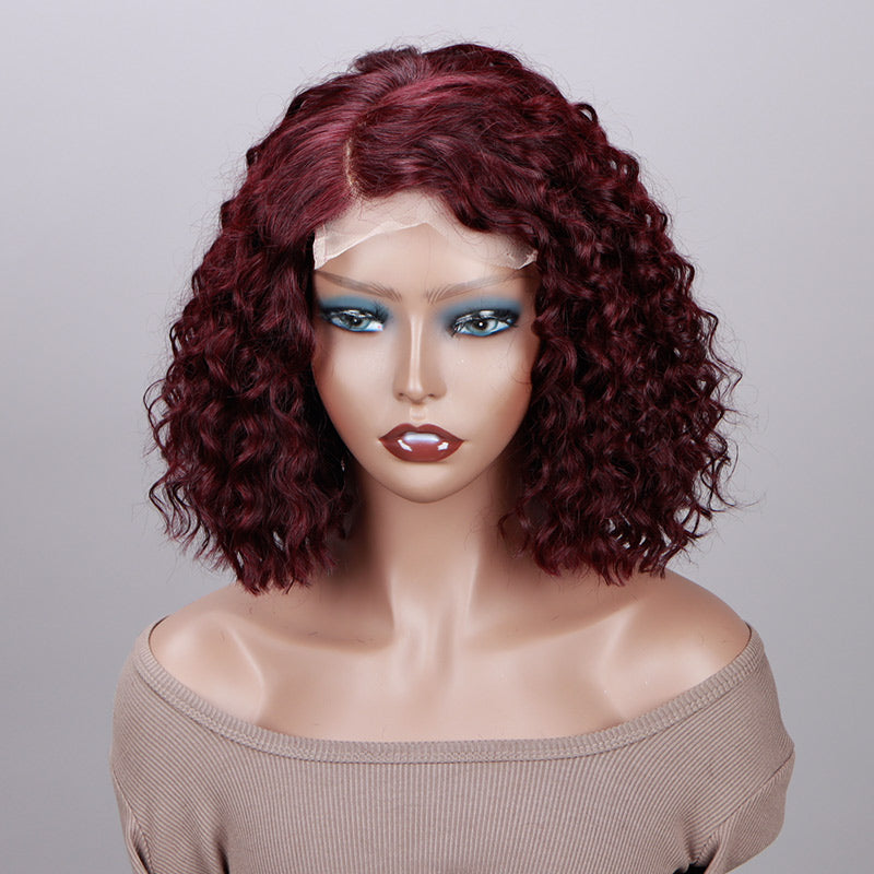 Soul Lady 99j Dark Burgundy Water Wave Curly Bob 5x5 HD Lace Glueless ...