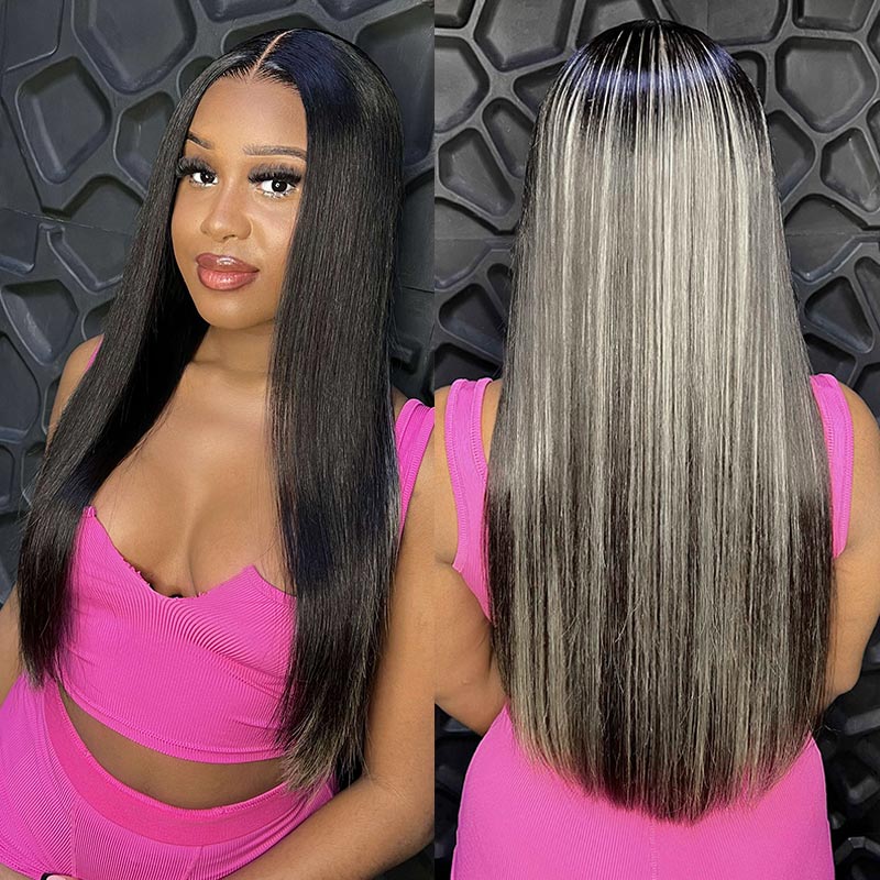 Blonde Peekaboo Highlights Wig Glueless Straight Human Hair Pre-cut 6x4 ...