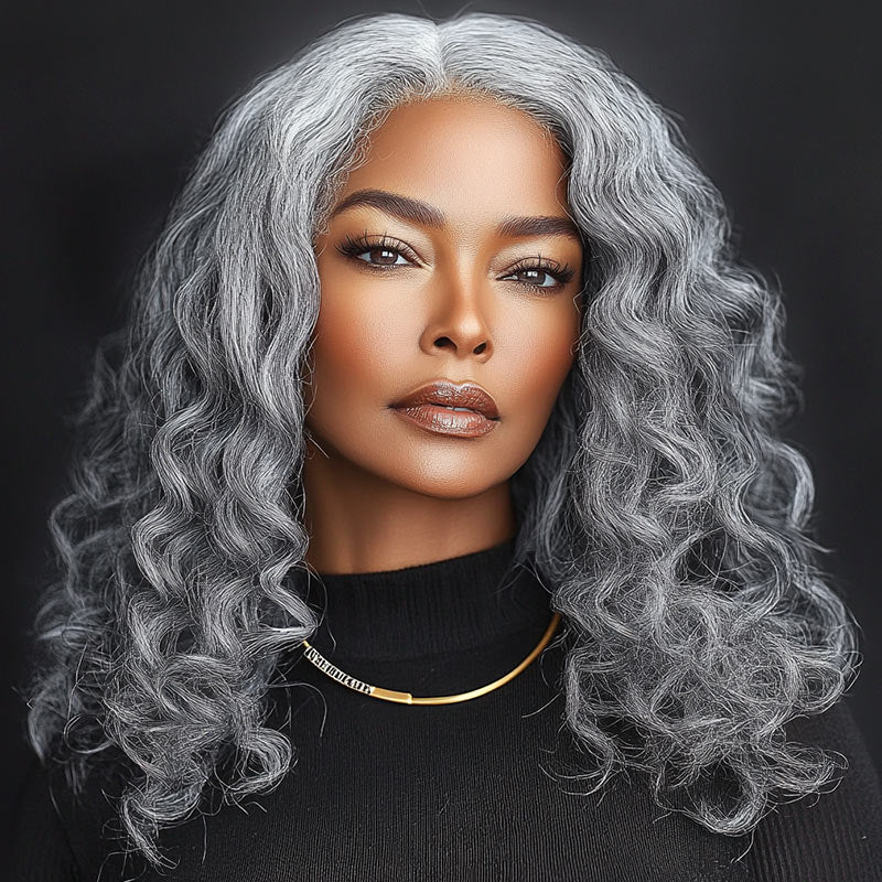 Gray Lace Front Wig Silver 13x4.5 HD Lace Frontal Wig Salt and Pepper ...