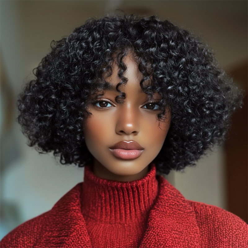 Kinky Curly Short Bob Wigs Wear and Go Glueless Human Hair Wigs for ...