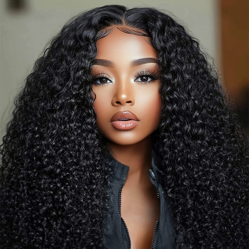 Jerry Curly Human Hair Wigs 13x4.5 HD Lace Front Wig Mid Part Glueless ...