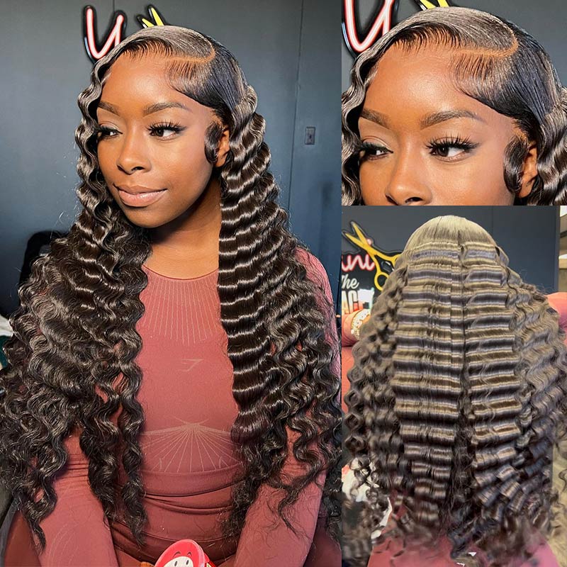 Deep Wave Human Hair Wigs 13x4.5 HD Lace Front Wig Pre Plucked ...
