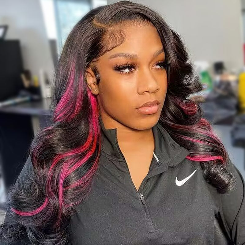 SoulLady Magenta Red Peekaboo Highlight Wig Long Loose Wave Human Hair ...