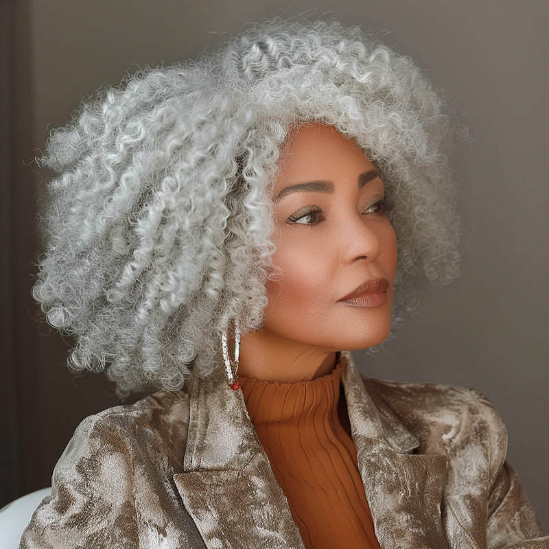 Silver Curly Wig for Seniors 5x5 HD Lace Wigs Glueless Kinky Curly ...