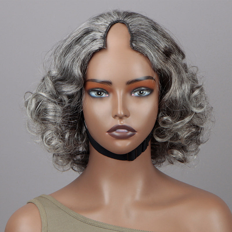 Soul Lady Silver Grey Wig For Seniors Salt & Pepper Short Loose Curly ...