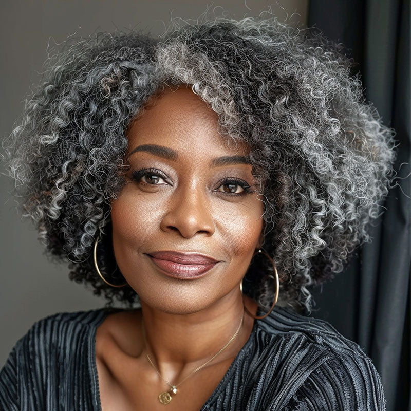 3 In 1 Gray Half Wigs Salt and Pepper Kinky Curly Wig Glueless Curly ...