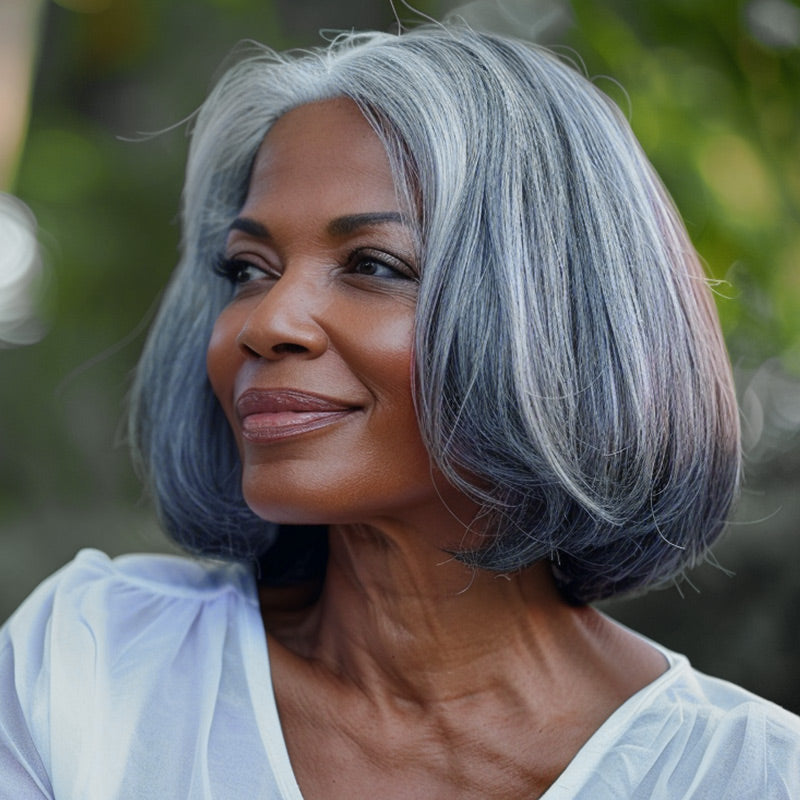 Seniors Wear Go Wig Salt and Pepper Natural Straight Wavy Bob Human ...