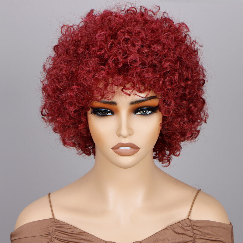 Soul Lady Vermilion Red Short Bouncy Curly Wig With Bangs Real Human ...
