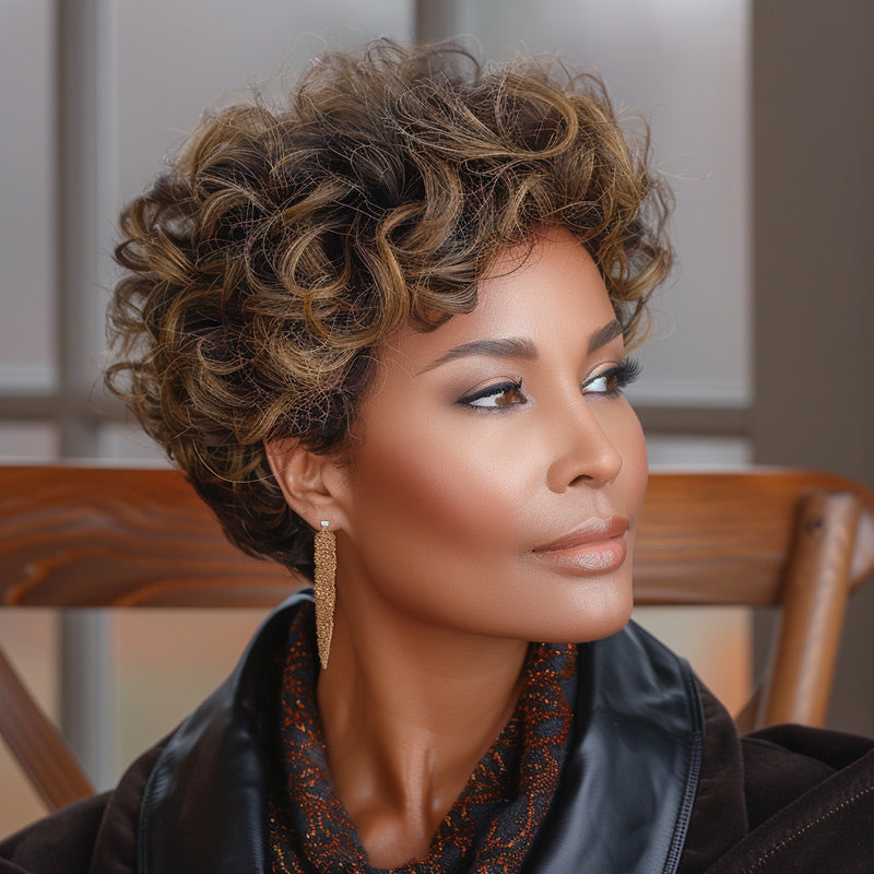 Highlight Brown Pixie Human Hair Wigs P4/30 Short Curly Wigs – Soul Lady