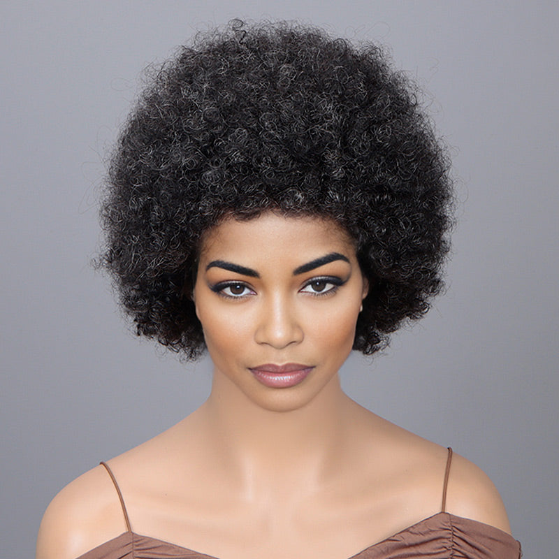 Ready To Go Wigs Dark Salt And Pepper Afro 4C Kinky Curly Human Hair ...