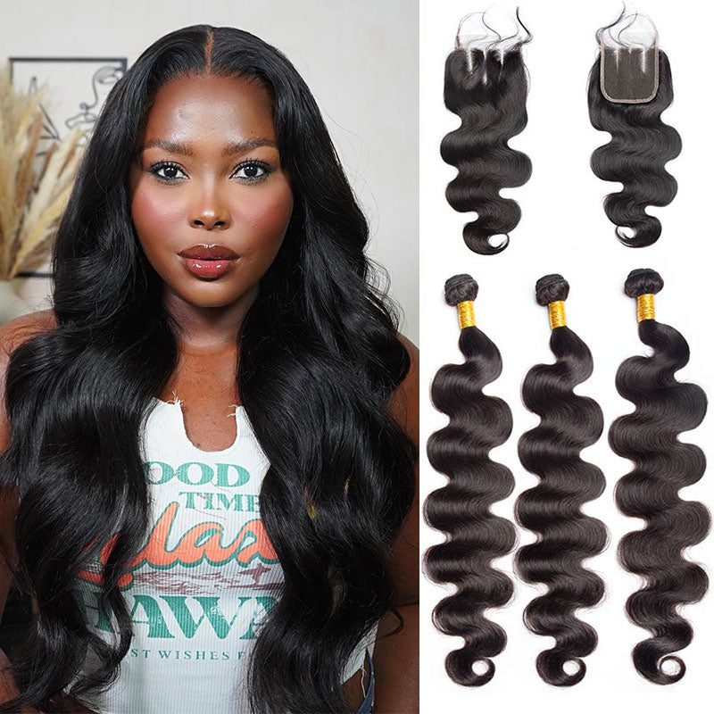 Soul Lady Body Wave Bundles with Closure 10A Grade 100% Human Hair