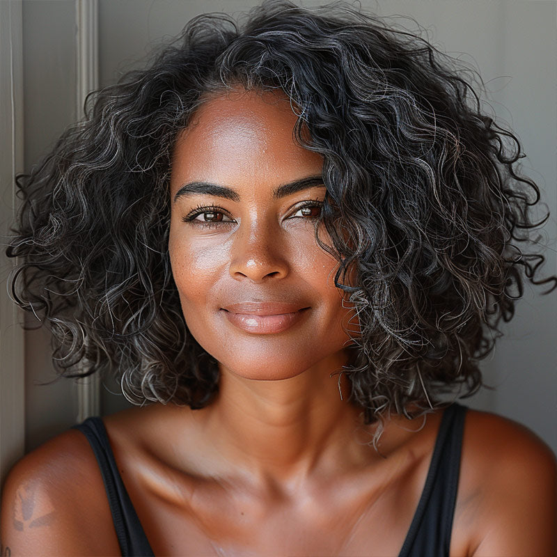 Dark Salt And Pepper Wigs Water Wave Bob 5x5 HD Lace Human Hair Wigs ...