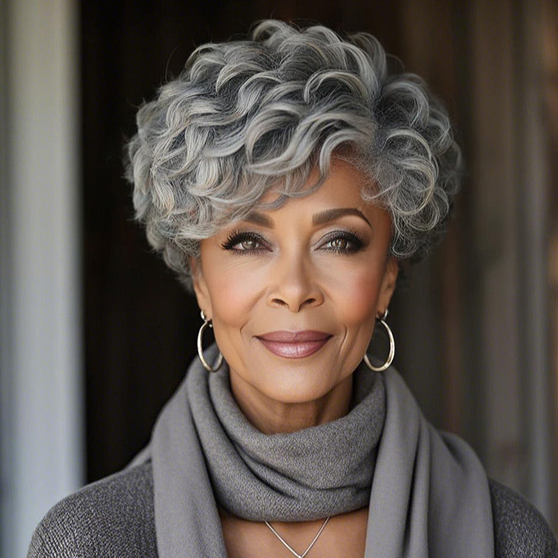 Short Gray Wigs Salt and Pepper Pixie Wigs Natural Wave Glueless Human ...