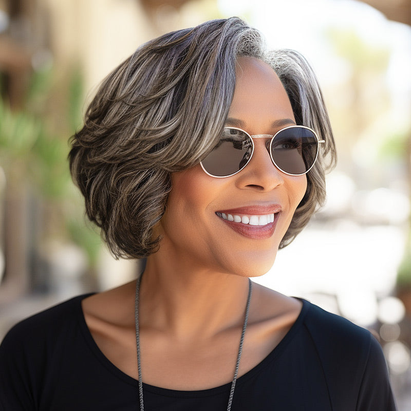 Silver Brown Highlight Wig Short Bob Straight Human Hair Wigs Middle ...