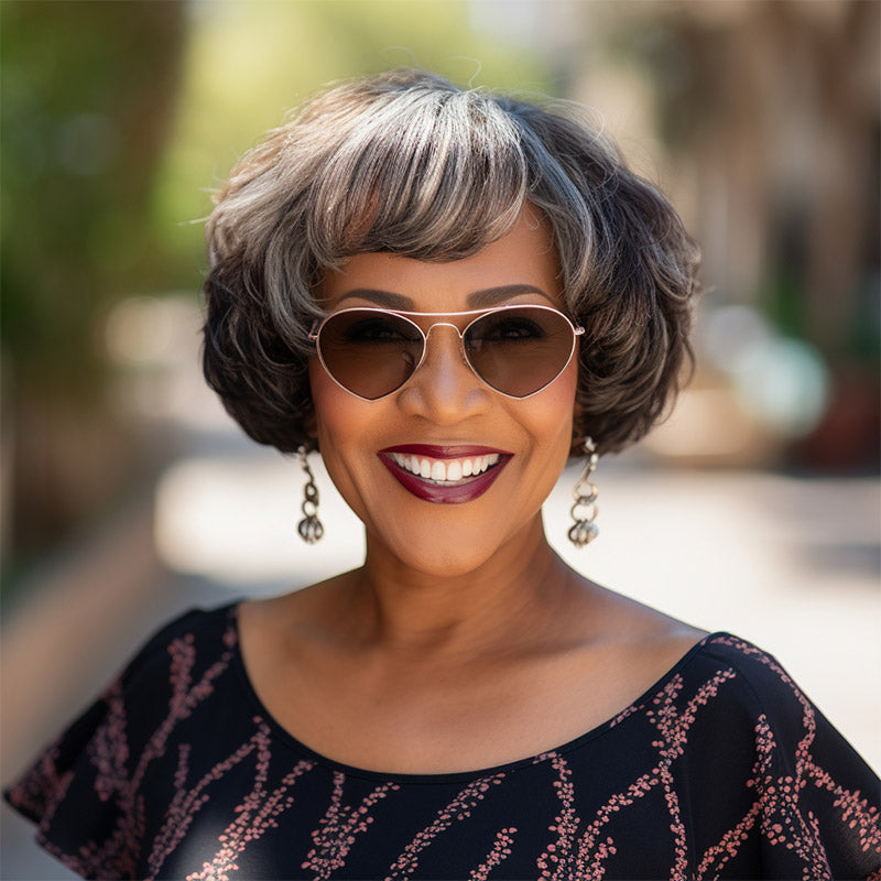 Gray Human Hair Wigs Glueless Short Bob Wavy Human Wigs for Older ...